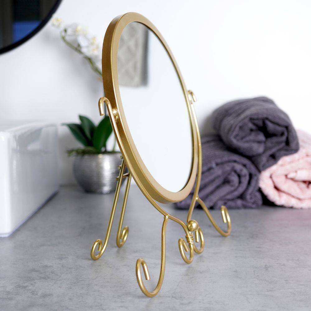 Lusterko lustro kosmetyczne do makijażu stojące metalowe złote 28x26 cm ...